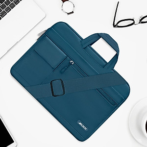 MOSISO Laptop Shoulder Bag Compatible with MacBook Air/Pro, 13-13.3 inch Notebook, Polyester Flapover Briefcase Sleeve Case, Deep Teal
