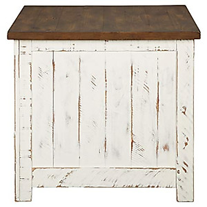 Signature Design by Ashley Wystfield Farmhouse End Table with Storage, Distressed White & Brown Finish