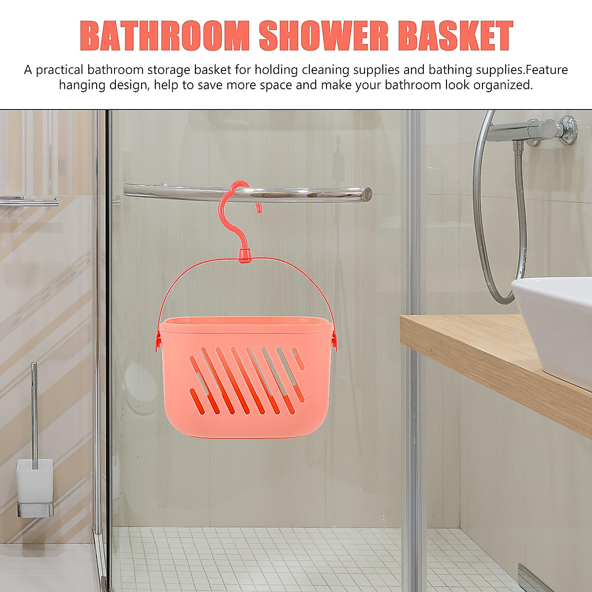 Cabilock Plastic Storage Shower Basket,Bathroom Hand Basket Wall Storage Bin Basket Organizer Bins Portable Shower Basket with Hook for Bathroom, Cosmetics, Shampoo(pink)