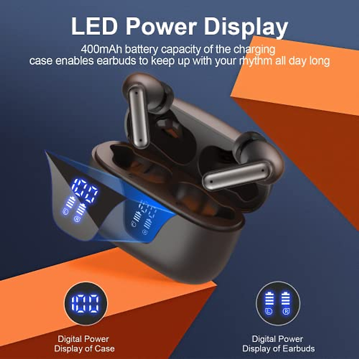 ZIUTY Wireless Earbuds, V5.3 Headphones 50H Playtime with LED Digital Display Charging Case, IPX5 Waterproof Earphones with Mic for Android iOS Cell Phone Computer Laptop Sports