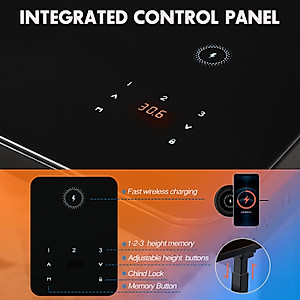 AIMEZO Standing Desk with Drawer Ergonomic Tempered Glass Electric Sit-Stand Height Adjustable Computer Workstation,with Touchscreen Controller&Wireless Charging &USB Port, and Power Strip