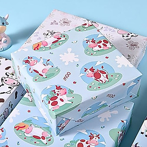 Sikiweiter Cow Print Wrapping Paper - Farmer Wrapping Paper, 12 Sheets Cute Cow Wrapping Paper for Birthday Baby Shower Christmas, 19.7 x 27.6 Inches Per Sheet