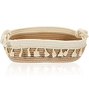 IMIKEYA Cotton Rope Woven Baskets: Woven Cotton Storage Basket Tassel Closet Storage Bins Small Storage Basket Decorative Basket Bins Container Organizer for Shelf Desktop Home Decor