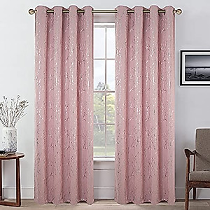 Tony's collection Blush Curtains for Bedroom, Blackout Curtains 63 Length Wave Foil Print Pattern Room Darkening Living Room Curtains for Kids Girls(34x63 Inch, Blush,2 Panels)