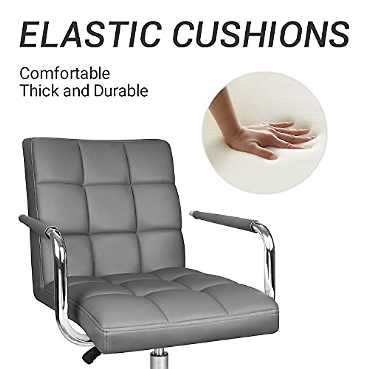 Furmax Mid-Back Office Task Chair Ribbed PU Leather Executive Chair Modern Adjustable Home Desk Chair Retro Comfortable Work Chair 360 Degree Swivel with Arms (Grey)