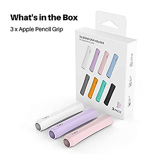 NIUTRENDZ 3 Pack Apple Pencil Grip Silicone Case Accessories Cover Ergonomic Design Sleeve Compatible with Magnetic Charging and Double Tap (Apple Pencil 2nd Generation, White + Purple + Pink)