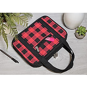 Buffalo Plaid Red and Black Large Print Canvas Fabric Bible Cover with Handle