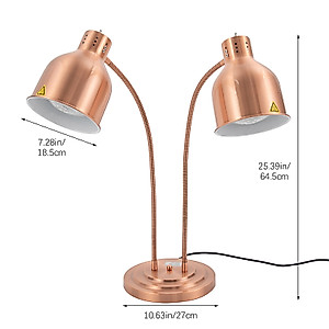 Commercial Food Heat Lamp, 2-Head Food Warming Light, 110V 500W Restaurant Kitchen Cafeteria Food Insulation Equipment, Gold
