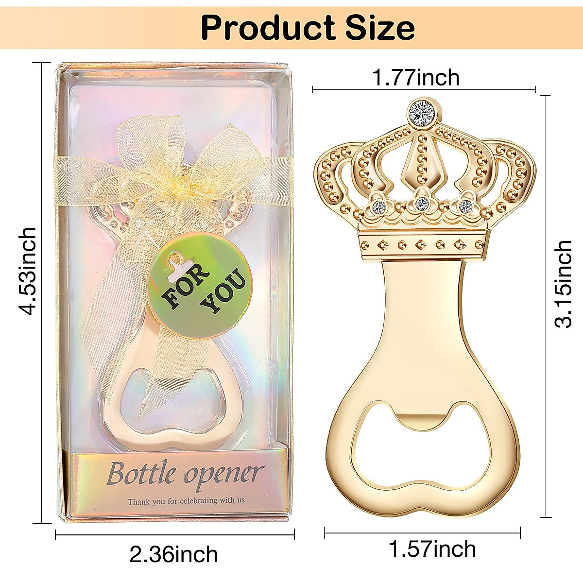 50 Pieces Gold Crown Bottle Opener Wedding Favors for Guests Bulk Crown Party Favor Baby Shower Birthday Souvenirs Decoration Guest Bridal Shower Anniversary Supplies