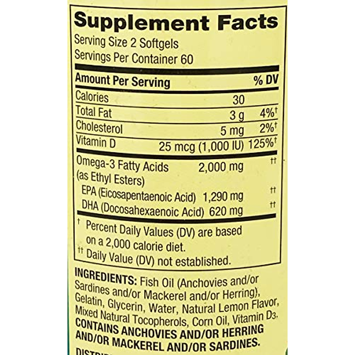 Spring Valley Omega 3 Fish Oil Maximum Care 2000mg Lemon 120 Softgels