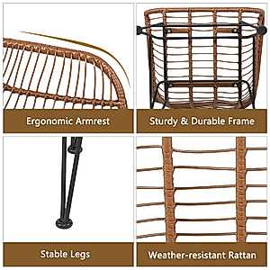 DORTALA 3 Piece Patio Bistro Set, Outdoor Wicker Furniture with Round Tempered Glass Top Table & 2 Rattan Armchairs, Cushions, Conversation Set for Porch, Backyard, Garden, Black