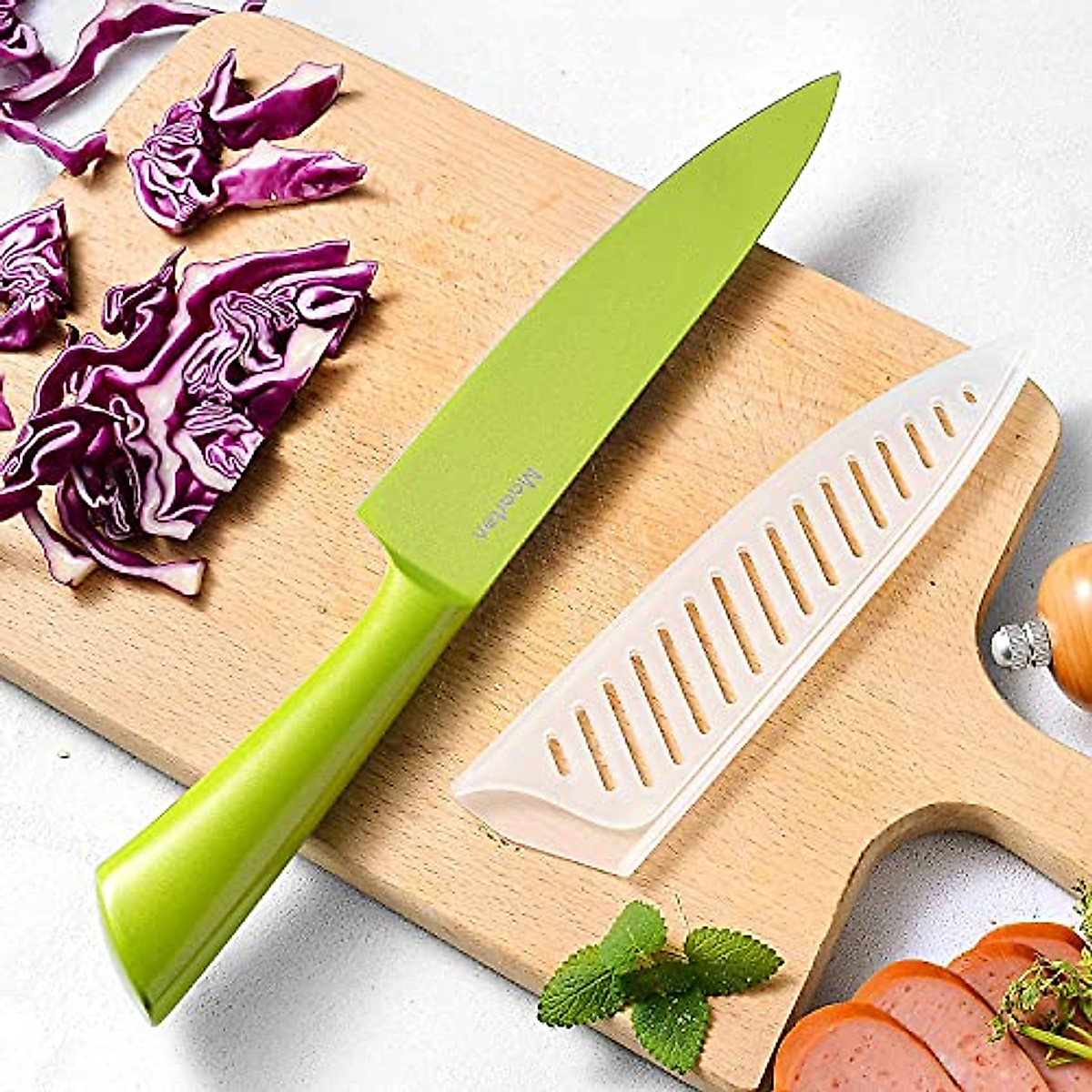 Maarten Kitchen Knives Set - 4 Piece Stainless Steel Chef Knife Set with Sheath - Boxed Knife Sets Gifts for Family (Green)