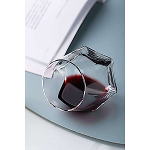 AJLS Whiskey Glasses: Whiskey glasses for men, Wine, Scotch Diamond Stemless Glasses Set of 2: 10oz; Tilt Prevents Fall, Luxury Barware