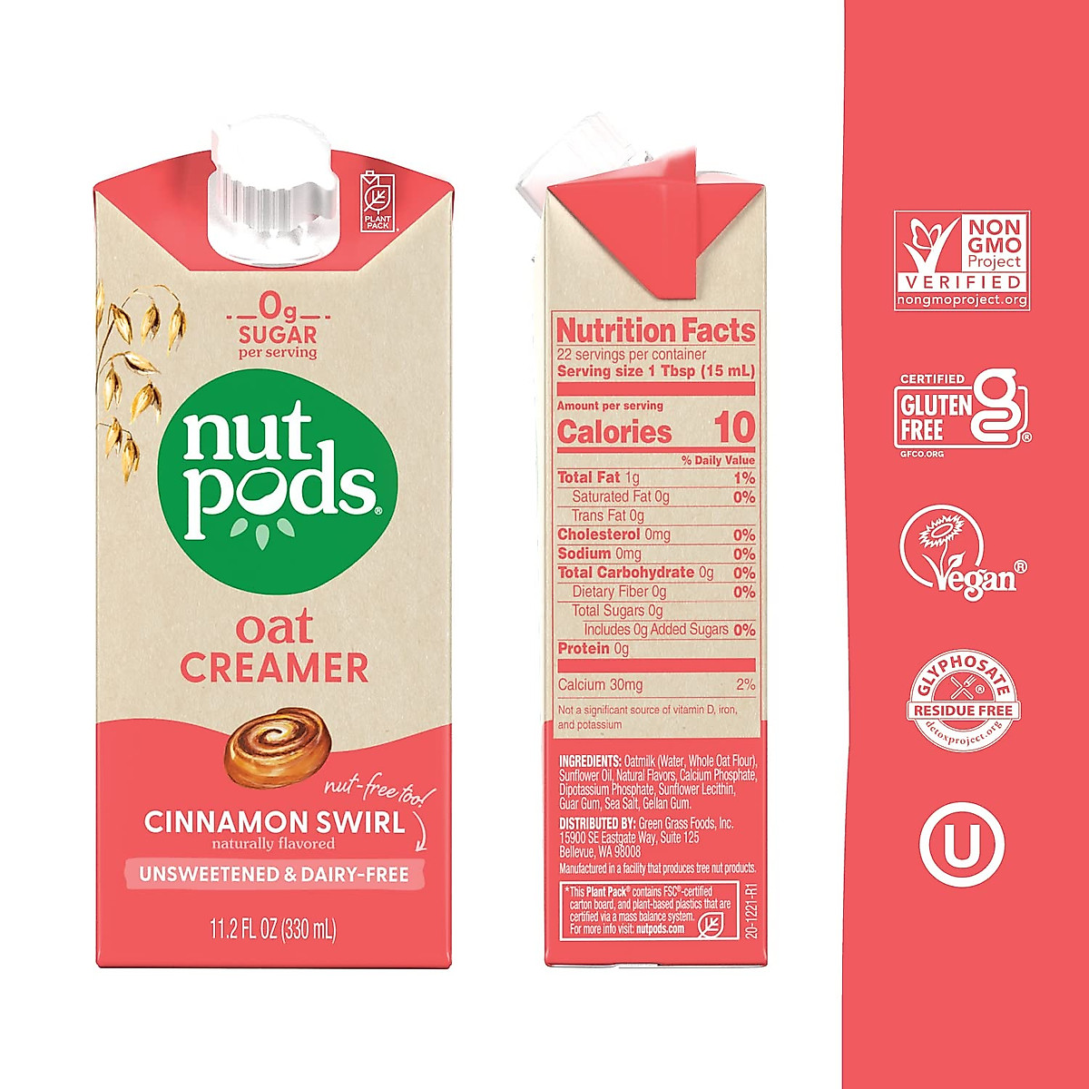 nutpods Oat Cinnamon Swirl Coffee Creamer - Unsweetened Oat Milk Creamer - Nut-Free Non Dairy Creamer - Keto, Gluten Free, Non-GMO, Vegan, Sugar Free, Kosher (3-Pack)