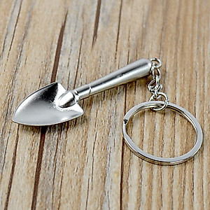 luzen 6Pcs Alloy Metal Shovel with Key Ring Creative Mini Shovel Keychain Keyring Pendant Bag Hanging Charm Mini Shovel Filling Vials Tool for Men and Women Gift, Silver
