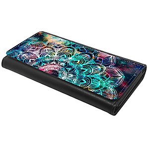 Trofung (Nebula Galaxy Mandala) women's Patterned Leather Buckle Trifold Wallet Bag Pouch Holster With Credit Card Holder insurance for smartphones
