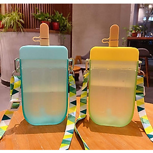 YunQin 300ml Cute Straw Cup New Plastic Popsicle Shape Water Bottle BPA Free Transparent Juice Drinking Cup Suitable for Adult Children (Purple)