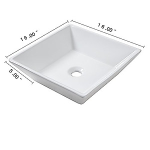 Square Vessel Sink - Sarlai 16'' x 16" Modern Square Above Counter White Porcelain Ceramic Bathroom Vessel Vanity Sink Art Basin