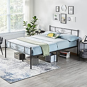 Yaheetech 13 inch Full Classic Bed Metal Mattress Foundation Platform with Headboard and Footboard/No Box Spring Needed/Under Bed Storage/Strong Slat Support Black