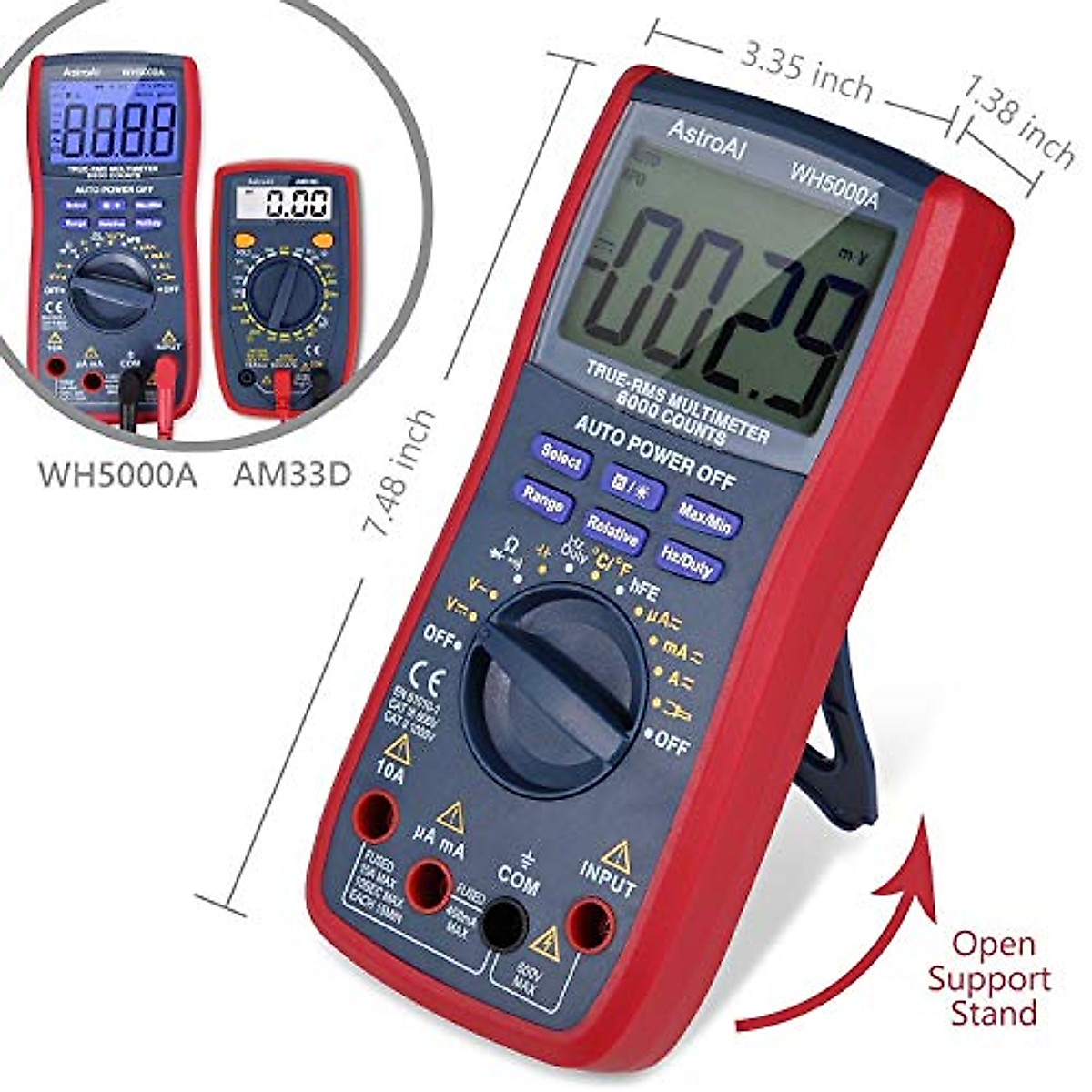 AstroAI Digital Multimeter, TRMS 6000 Counts Volt Meter Manual and Auto Ranging; Measures Voltage Tester, Current, Resistance, Continuity, Frequency; Tests Diodes, Transistors (Renewed)