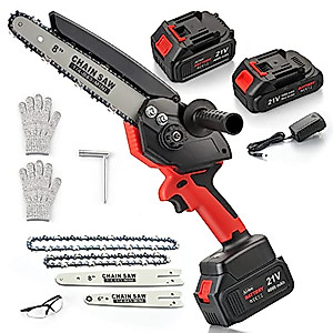 SANJIAN Brushless Mini Chainsaw 8 inch &6 inch Electric Cordless Chainsaw with 2Pcs Battery Powered and Fast Charger Included,Auto-Oil System Portable Chainsaw for Wood Cutting Garden Pruning