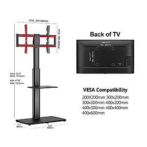 FITUEYES Swivel Floor TV with Wood Base for 32-75 inch TVs Modern Corner TV Stands for Bedroom Height Adjustable Universal Swivel TV VESA 600x400 mm