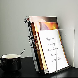 Clear Plastic Acrylic Bookends, 2 PC Bookends for Shelves Organizer Bookshelf Heavy Duty Book Ends and Desktop Organizer Book Stoppers Decorative Bedroom Library Office School Supplies Stationery Gift