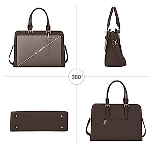 TOPDesign Laptop Bag for Women, Waterproof PU Leather Work Briefcase fits 15.6 Inch Computer, Large Tote Messenger Shoulder Bag, Stylish Business Purse Handbag Satchel (Brown)