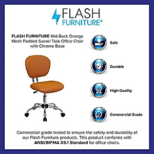 Flash Furniture Beverly Mid-Back Orange Mesh Padded Swivel Task Office Chair with Chrome Base