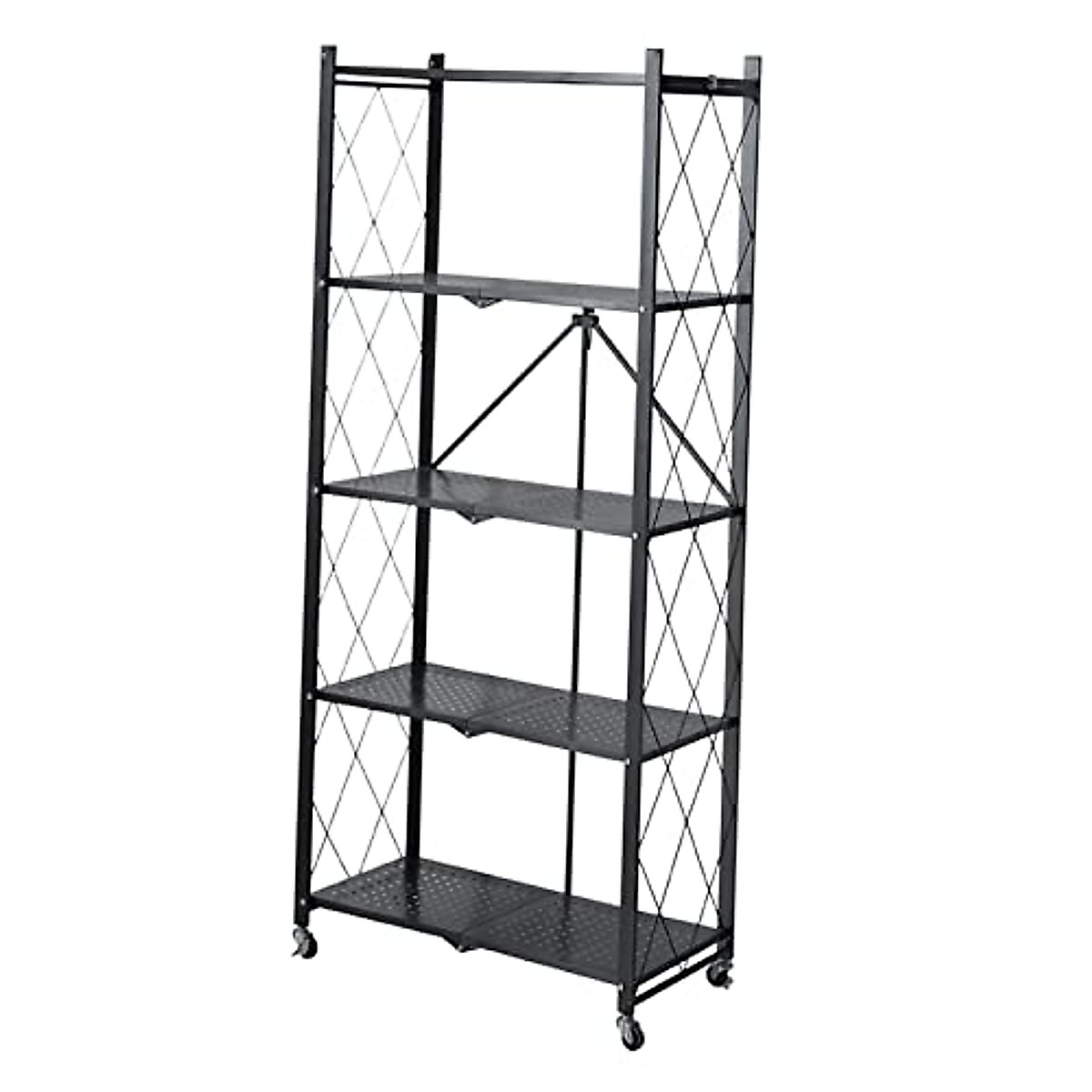 Colcolo Foldable Bookshelf Book Shelves Storage Shelves Rolling Storage Organizer for Home , Five Tier Black