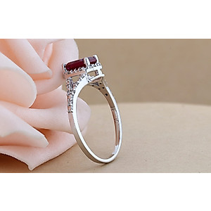 Dazzlingrock Collection 7x5mm Emerald Shape Lab Created Ruby & White Diamond Split Shank Engagement Ring for Women in 925 Sterling Silver Size 7