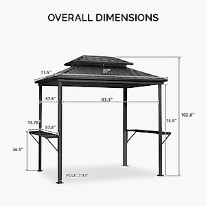 PURPLE LEAF 6' X 8' Hardtop Grill Gazebo for Patio Permanent Aluminum Barbeque Shelter Gazebo Canopy with Ceiling Hook and Shelves Double Tiered Grey Outdoor BBQ Gazebo