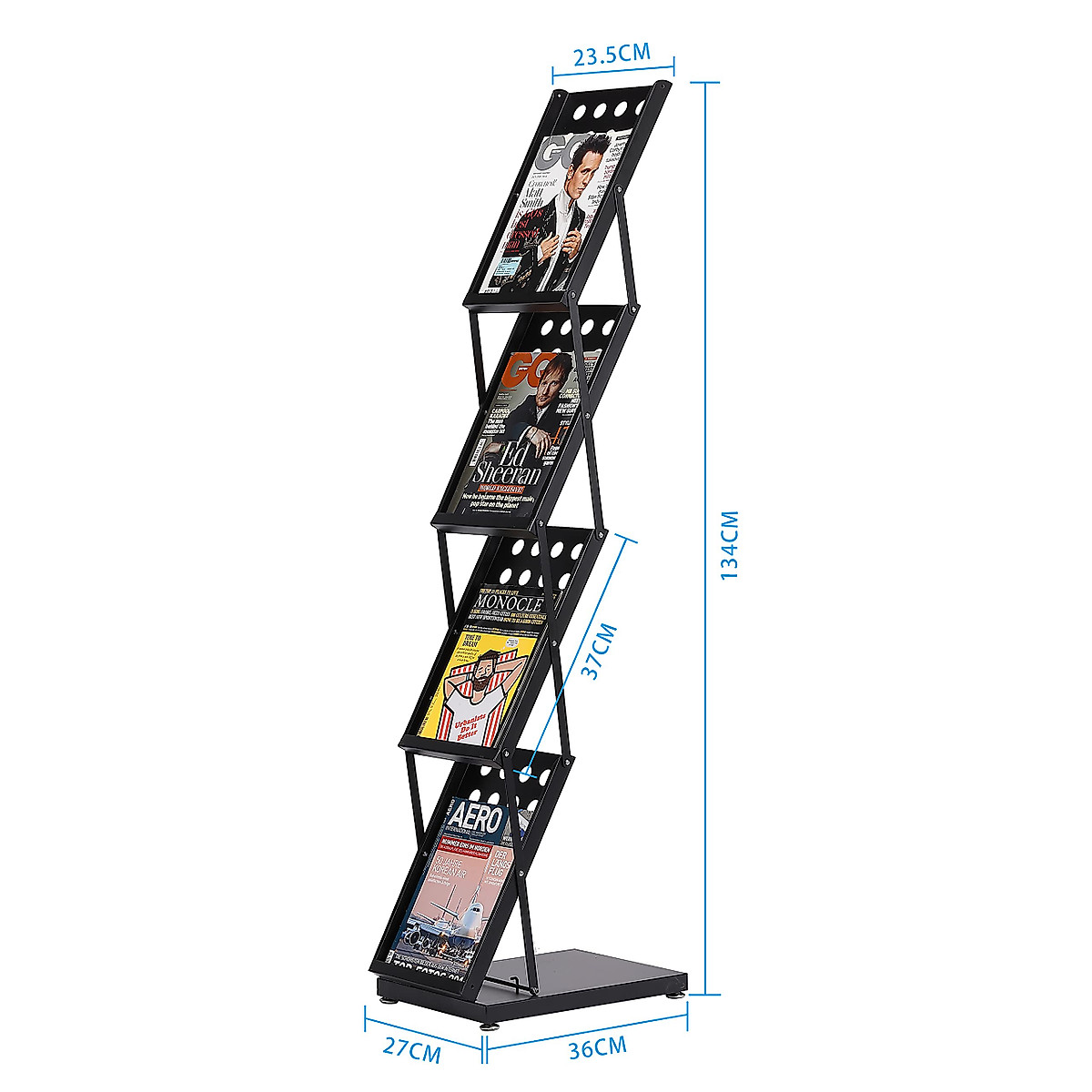 WERTIRUNG Brochure Magazine Catalog Literature Display, Literature Catalog Rack with Carrying Bag, Foldable Magazine Stand for Office Retail Store and Exhibition Trade Show, 4 Pockets (Black)