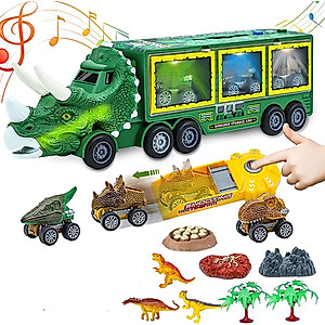 Dinosaur Toys for 3+ Year olds, Dinosaur Toy Truck for Kids 3-7 with Flashing Lights, Music, 13 in 1 Dinosaur Toys for Kids, 3 Pull Back Dinosaur Cars, 3 Dinosaur Toys and 1 Dinosaur Carrier Truck