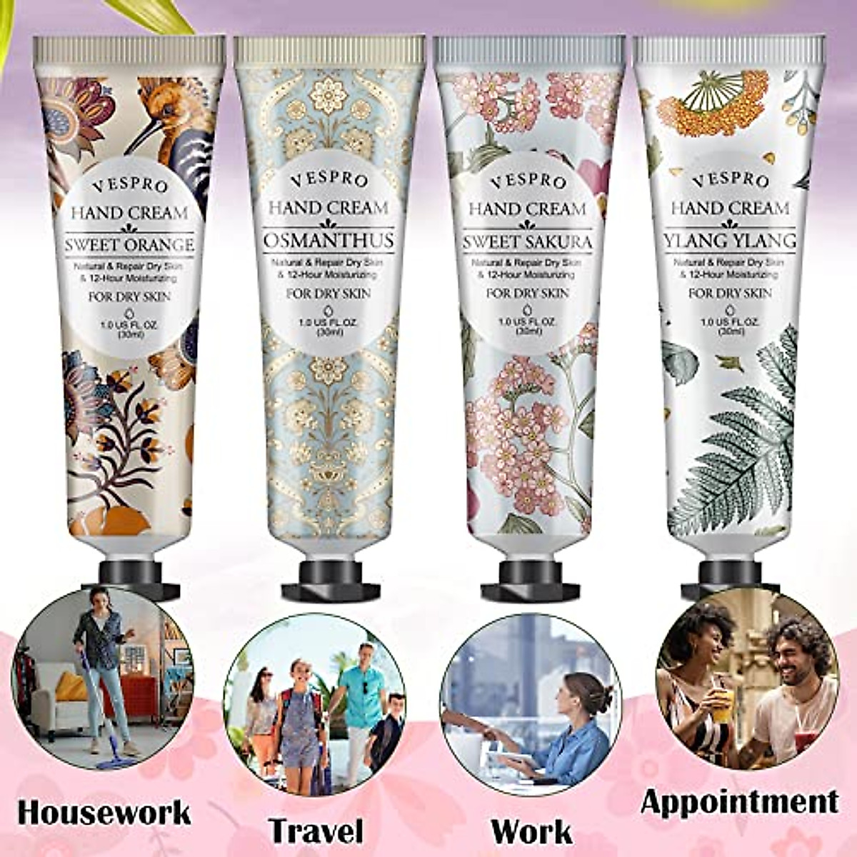 VESPRO 36 Pack Plant Fragrance Hand Cream, Moisturizing Hand Care Cream Gift Set,Mini Hand Lotion Travel Size in Bulk,Gifts for Women,Mom,Sister,Yourself-36 Different Scented/30ml