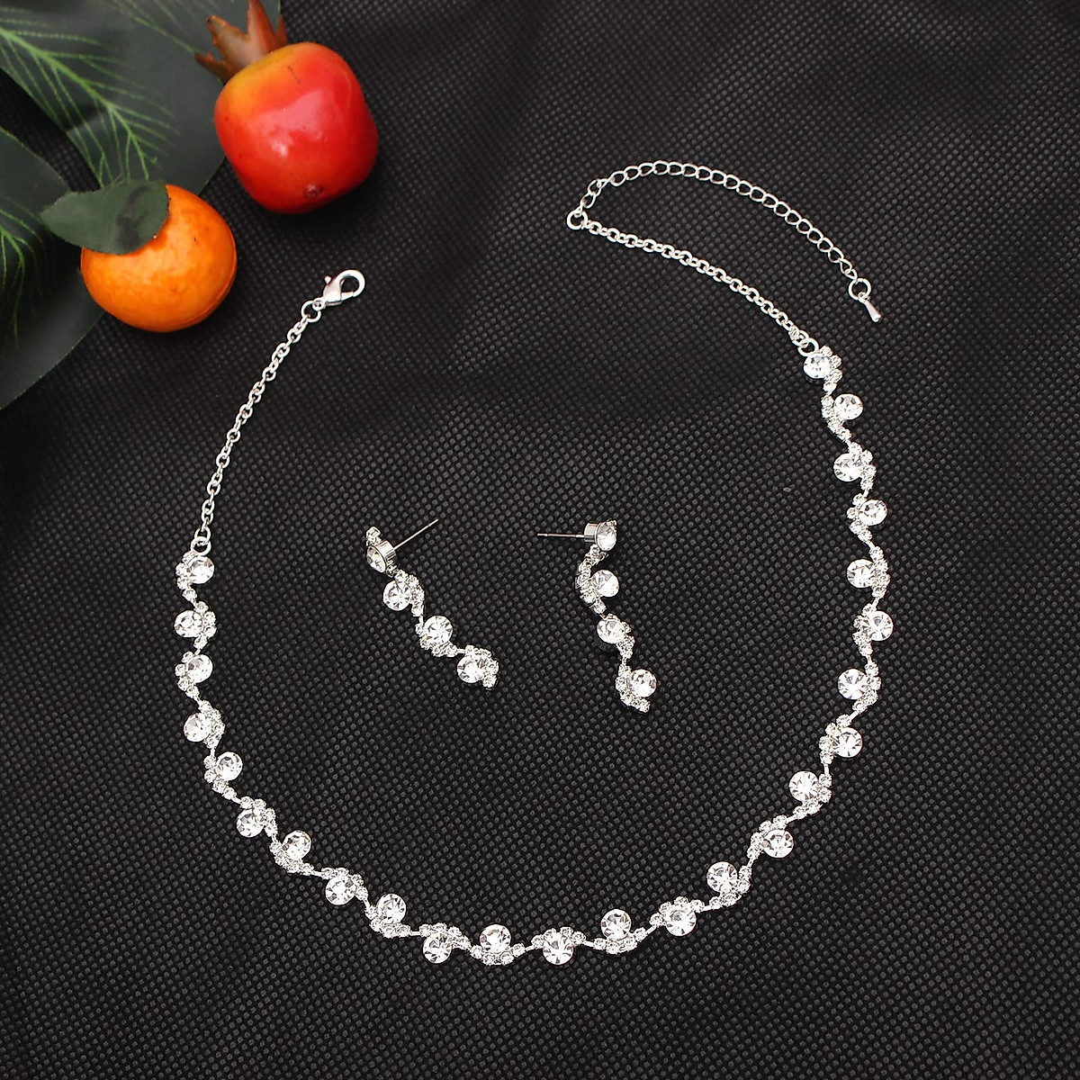 Silver Plated Elegant Necklace Earrings Bracelet Bride Bridesmaid Jewelry Sets for Wedding Prom Crystal Jewelry Set for Women Costume Accessories (06-Silver Plated)