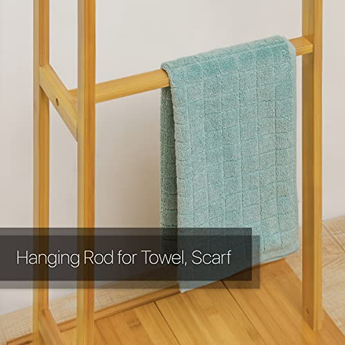 MoNiBloom Coat Rack with 6 Hooks, Bamboo Freestanding Garment Rack with Botton Shelf for Entryway Bedroom Living Room Office, Natural