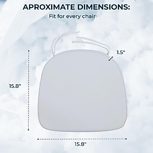 LeisureMod Memory Foam Chair Cushion: Comfortable Pads with Modern Ties for Dining & Kitchen Chairs, Stay in Place Non Skid Design, Removable Cover, Machine Washable, Seat Pad 15x15 (White)