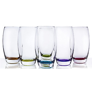 Red Co. Large 16 oz Multicolored Drinking Glass Set of 6 for Water, Beverage, Cocktail, Mixed Drinks