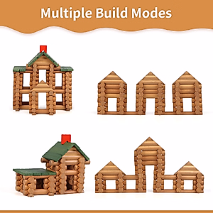 Wondertoys 328 Pcs Wooden Logs Set Ages 3+, Classic Building Log Toys for Kids, Creative Construction Engineering Educational Gifts