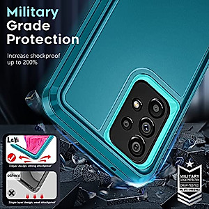LeYi Samsung A53 5G Case: 3-in-1 Full Body Protection, Teal Blue with [2 Pack] Tempered Glass Screen Protectors