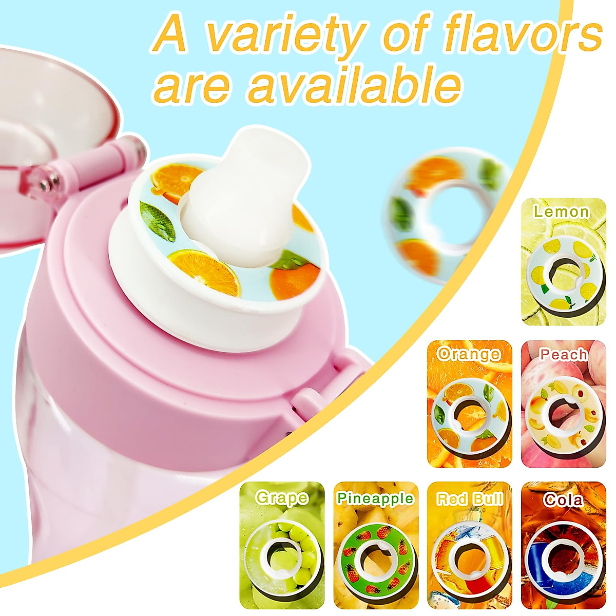 ECENUR Sports Air Water Bottle Tritan 650ml Starter up Set Drinking Bottles with 7 Flavour Pods Scented for Flavouring 0 Sugar, 0 Calorie (Pink)