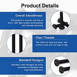 MroMax 25Pcs M10 x 20mm Hex Head Screw Bolt, Carbon Steel Grade 8.8, Black Oxide Finish, Full Thread, Hexagon Head Bolts for Furniture Repair