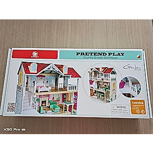 TOP BRIGHT Wooden Dollhouse for Toddlers Dream Doll House for 3+ Year Old