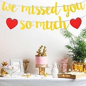 Welcome Home Banner, We Missed You So Much Banner, Welcome Home Decorations for Family Reunion Friends Back Military Graduation Happy Friendsgiving Sign Banner (Gold)