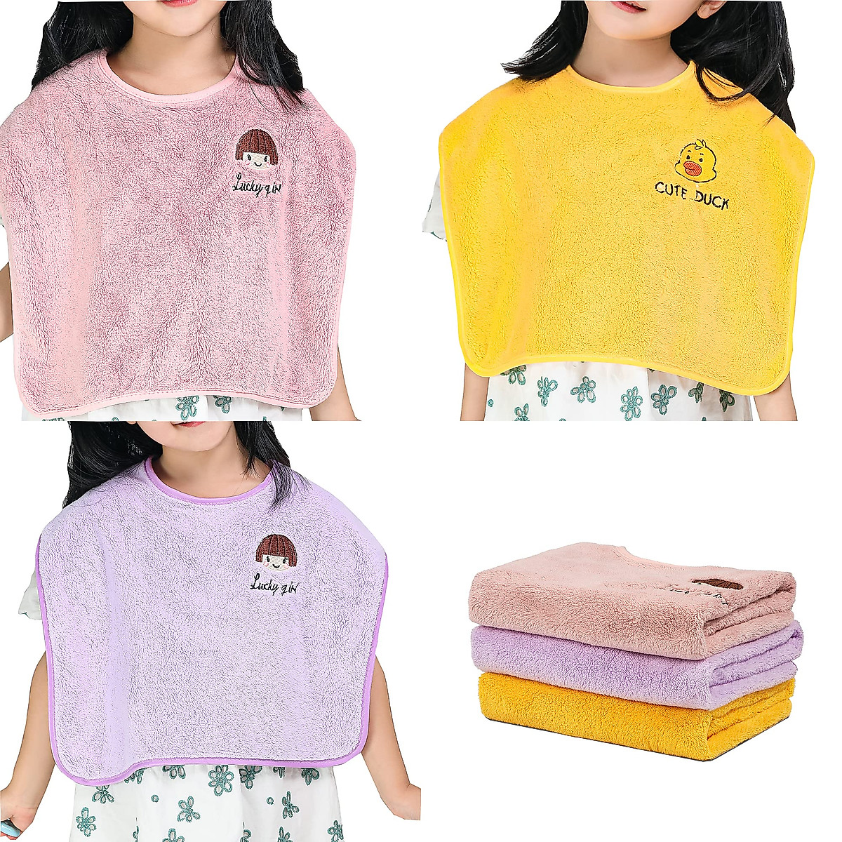 RAXIFU 3 Pack Bibs for Baby Girls or Boys, Toddler Bibs for Feeding Teething Drooling, The Size 16 "x20 Face Towel Multifunctional for 3-6 Years kids