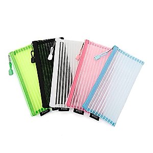 XQXA Pencil Case 5 Pack 5 Colors Zipper Mesh Pouch, Pencil Pouch Multipurpose for Office Cosmetics Travel Accessories Multicolor Pencil Cases for Adults School Teen
