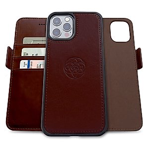 Dreem Fibonacci 2-in-1 Wallet Case for Apple iPhone 12 Pro Max - Luxury Vegan Leather, Magnetic Detachable Shockproof Phone Case, RFID Card Protection, 2-Way Flip Stand - Coffee