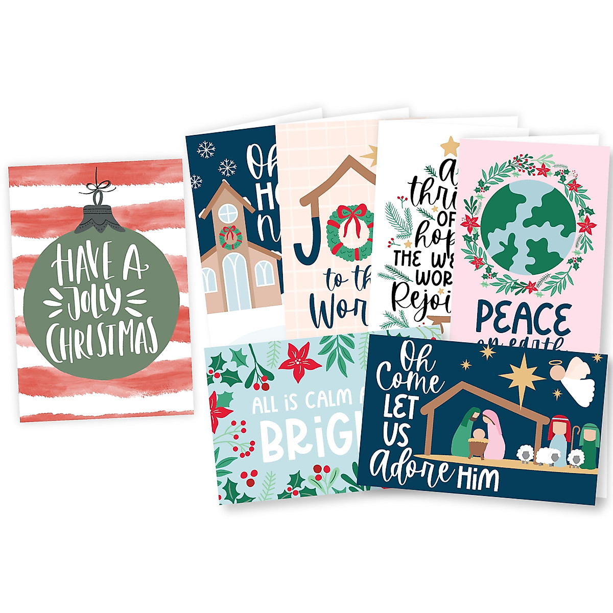 24 Doodle Religious Christmas Cards Boxed With Envelopes, 50 Holiday Greeting Cards, Blank Winter Postcard Set, Merry Christmas Cards, Seasons Greetings Note