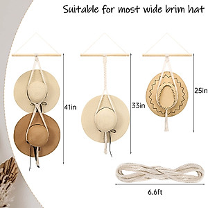 ZYP Macrame Hat Hangers Boho Hat Rack for Wall Hat Holder Display Organizer Bobo Hanging Hat Organizer Storage for Wide Brim Hats